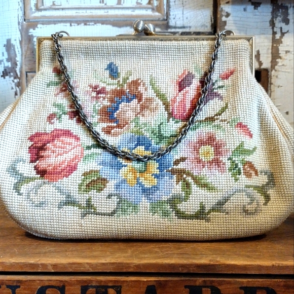 Bags | Vintage Petit Point Needlepoint Floral Purse Handbag | Poshmark